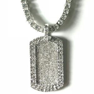 Accessories | Iced Out Dog Tag Chain White Gold Plated | Poshmark